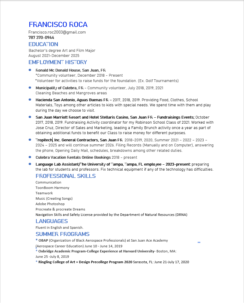 Resume – FRANCISCO ROCA-FMX ACADEMIC PORTFOLIO